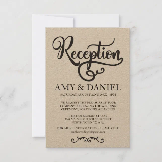 Rustic Wedding Reception Cards Elegant Script | Zazzle