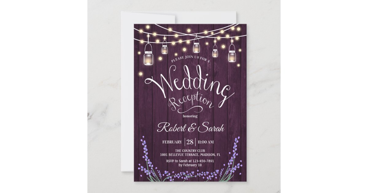 Rustic Wedding Reception - Purple Wood Lavender Invitation | Zazzle