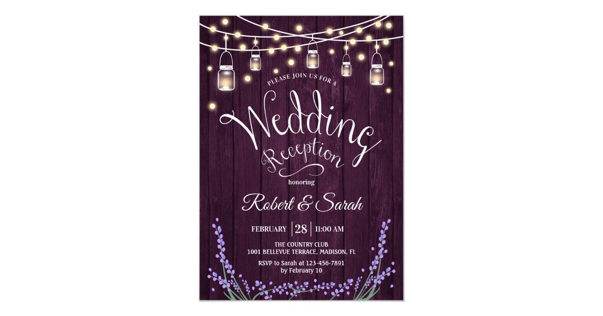 Rustic Wedding Reception - Purple Wood Lavender Invitation | Zazzle.com