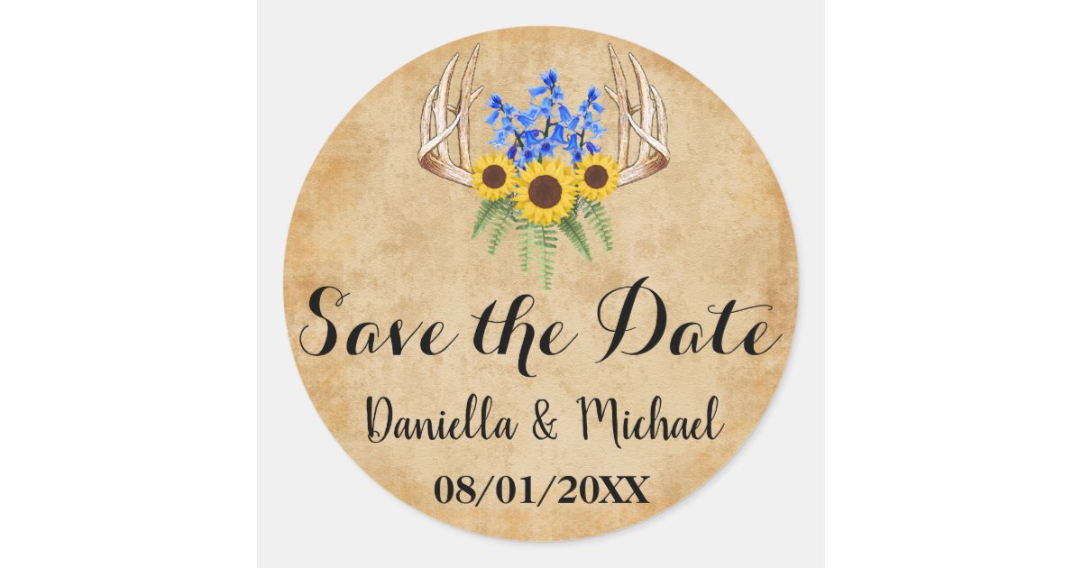 Rustic Wedding Save the Date Classic Round Sticker | Zazzle