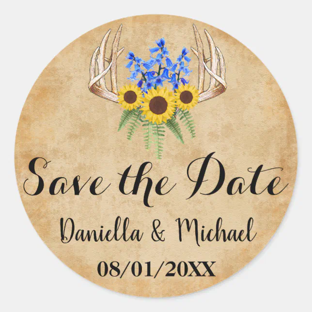 Rustic Wedding Save the Date Classic Round Sticker | Zazzle