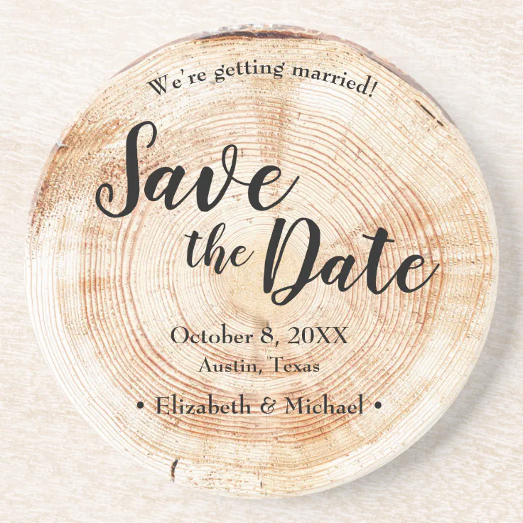Rustic Wedding Save the date Wood Grain Coaster | Zazzle