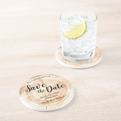 Rustic Wedding Save the date Wood Grain Coaster | Zazzle