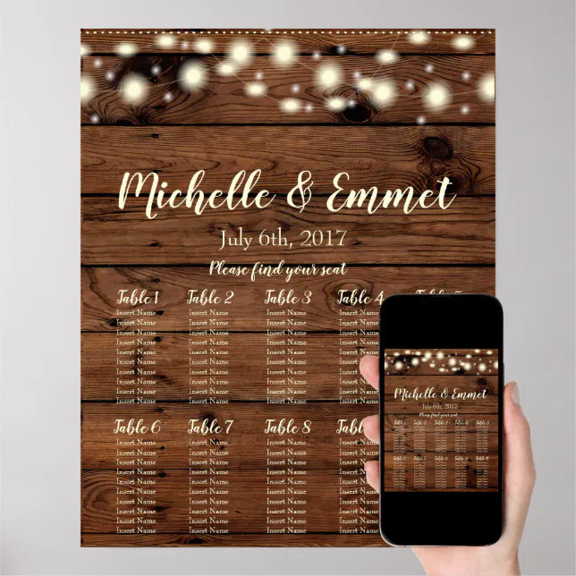 Rustic Wedding Seating Chart, Rustic, Wood, Seat Poster | Zazzle