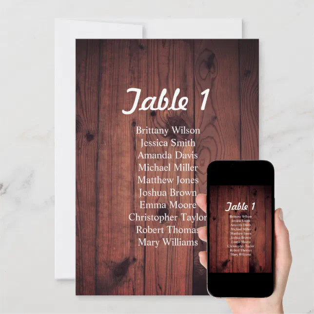 Rustic wedding seating chart. Wood table plan Invitation | Zazzle