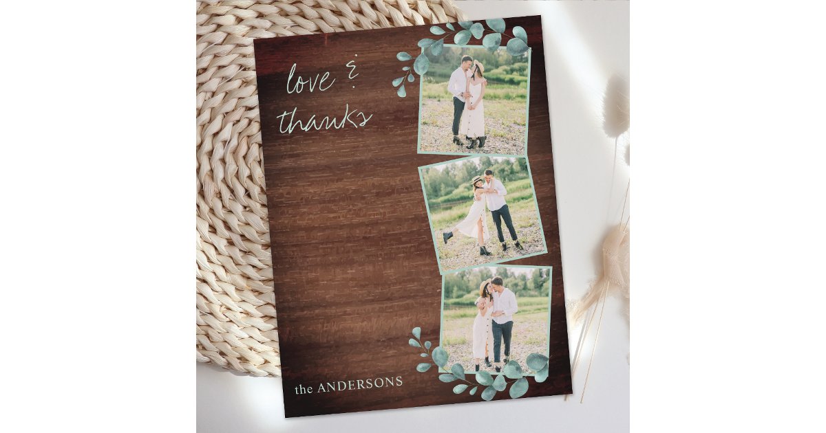 Rustic Wedding Thank You Greenery Photo Collage Postcard | Zazzle