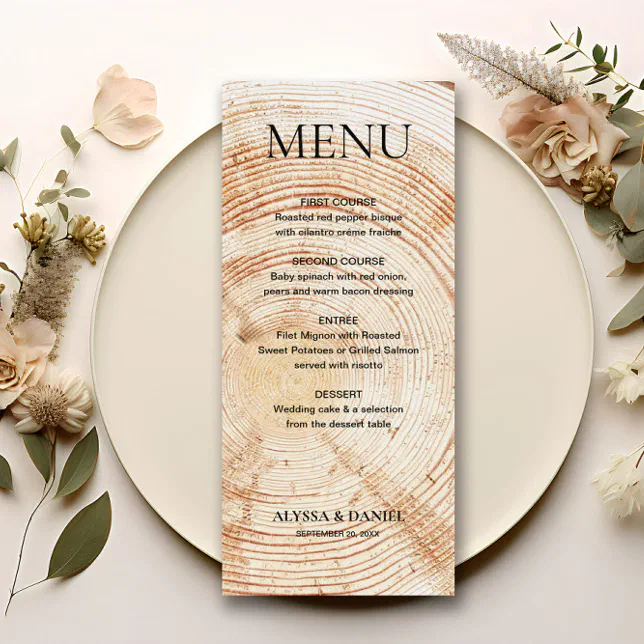 Rustic Wedding Tree Wood bark Grain Menu | Zazzle