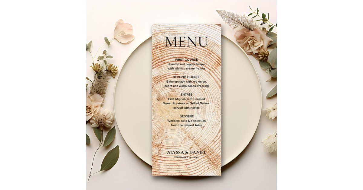 Rustic Wedding Tree Wood bark Grain Menu | Zazzle