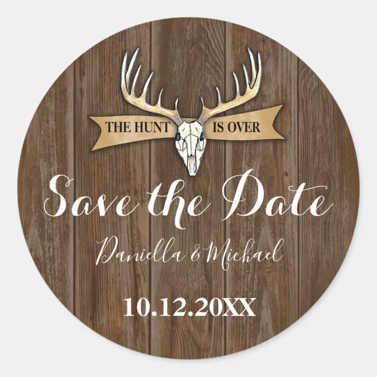 Rustic Wedding Vintage Wood Save the Date Classic Round Sticker | Zazzle