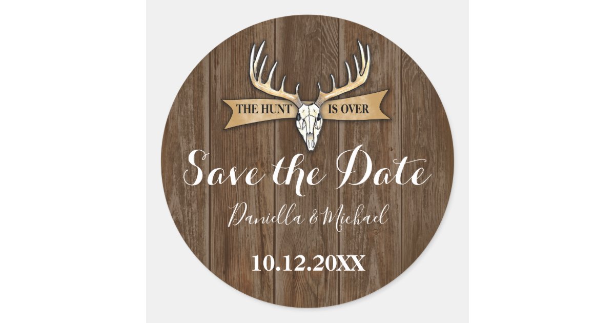 Rustic Wedding Vintage Wood Save the Date Classic Round Sticker | Zazzle
