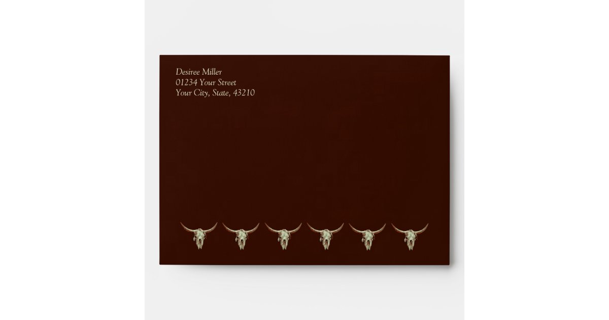 Rustic Wedding Western Brown Country Bull Skull Envelope | Zazzle