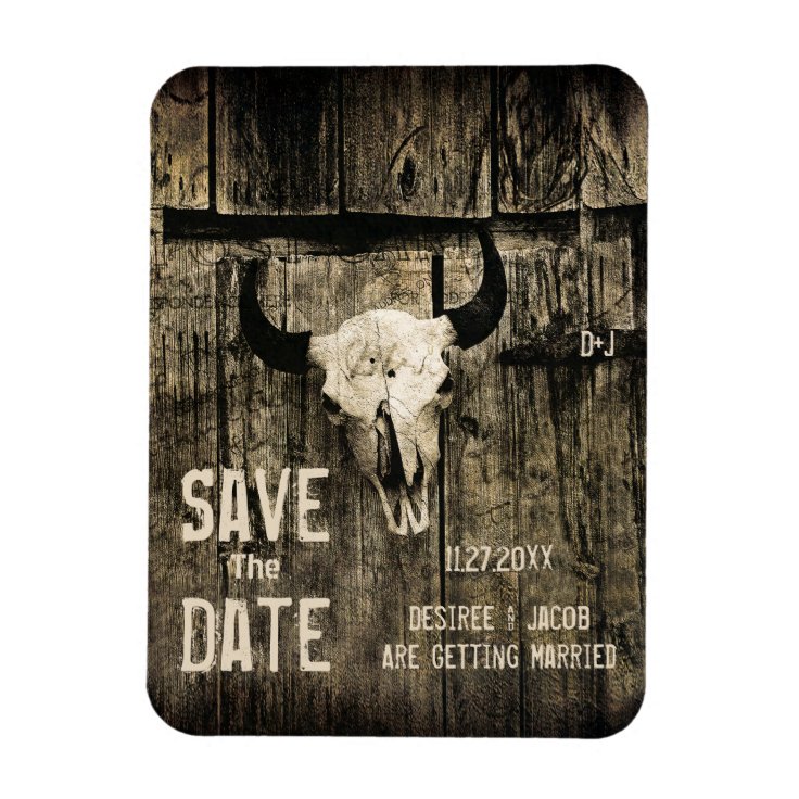 Rustic Wedding Western Cow Skull Save The Date Magnet | Zazzle
