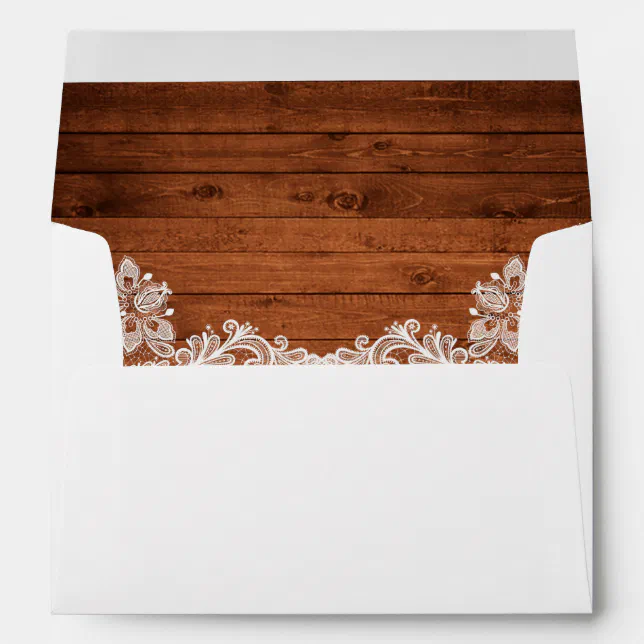 Rustic Wedding Wood and Lace Envelope | Zazzle