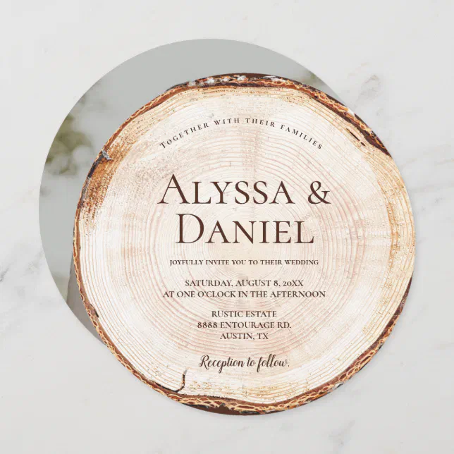 Rustic Wedding Wood Cut Grain Custom Photo Invitation | Zazzle