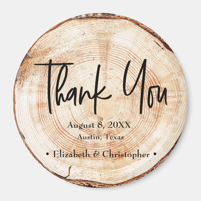 Rustic Wedding Wood Cut Thank you Script Magnet | Zazzle