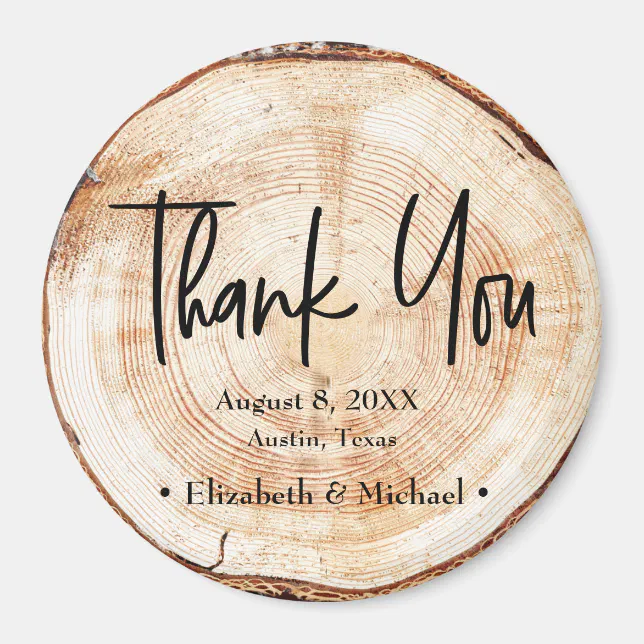Rustic Wedding Wood Cut Thank you Script Magnet | Zazzle