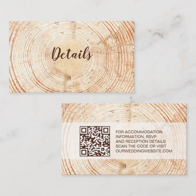 Rustic Wedding Wood Grain Details QR code Custom Business Card | Zazzle