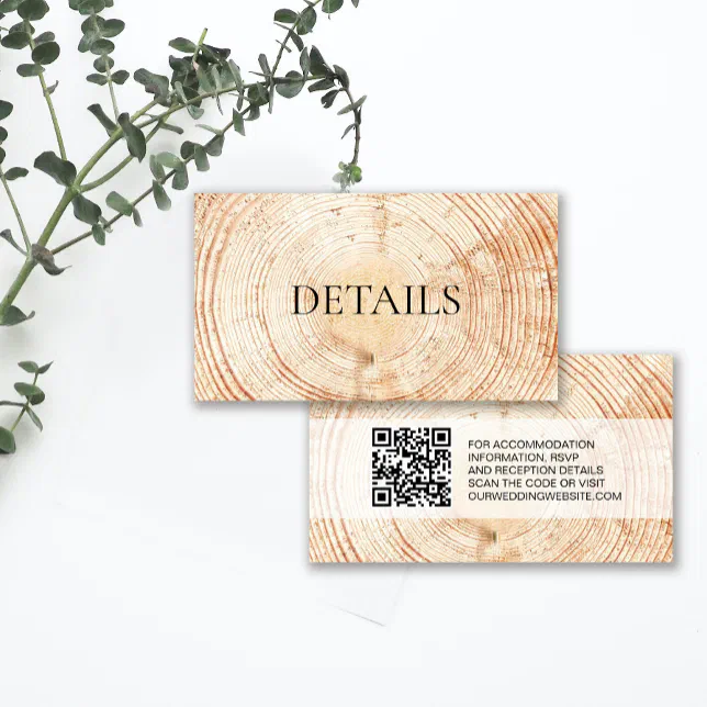 Rustic Wedding Wood Grain Details QR code Template | Zazzle