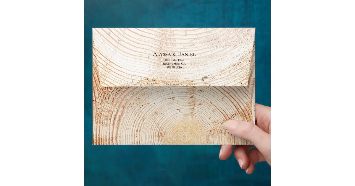 Rustic Wedding Wood grain tree ring Custom address Envelope | Zazzle