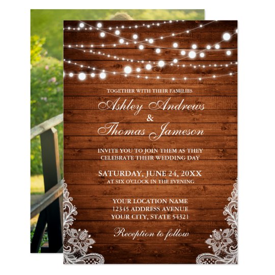 Rustic Wedding Wood String Lights Lace Invite P | Zazzle.com