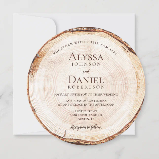 Rustic Wedding Wood Tree Bark Custom full names Invitation | Zazzle