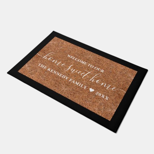 Rustic Welcome Family Name Home Sweet Home Coir Doormat | Zazzle