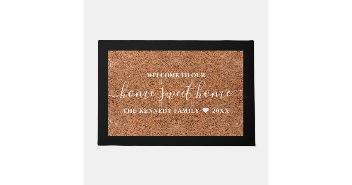 Rustic Welcome Family Name Home Sweet Home Coir Doormat | Zazzle