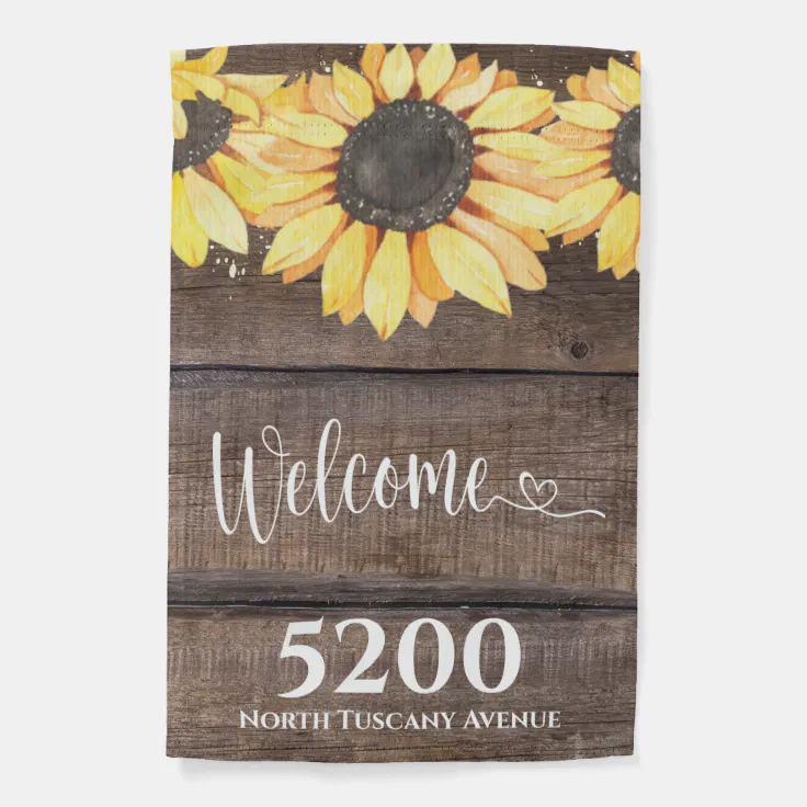 Rustic Welcome Sunflower House Address Garden Flag | Zazzle