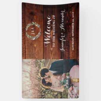 Rustic Welcome to our Wedding monogram photo Banner | Zazzle