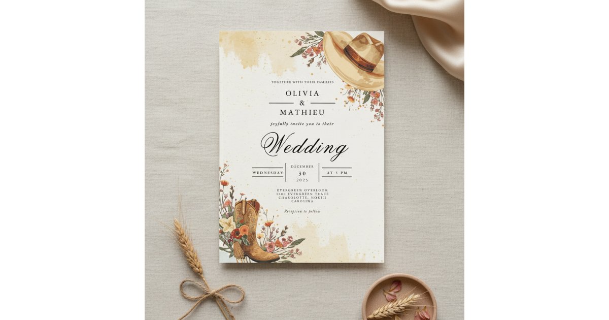 Rustic Western Bloom Wedding Invitation | Zazzle
