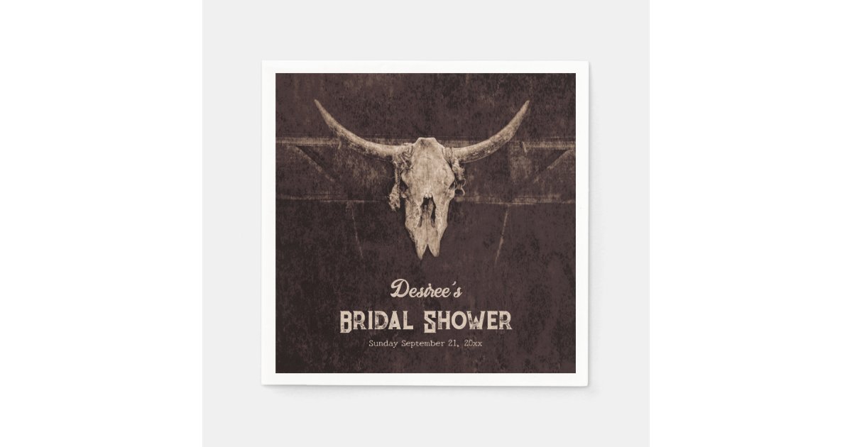 Rustic Western Brown Bull Skull Bridal Shower Napkins | Zazzle