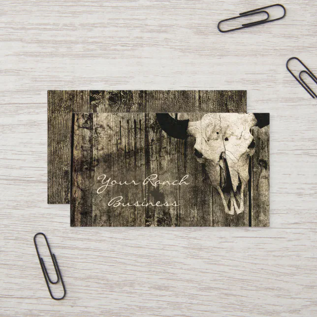 Rustic Western Bull Skull Brown Vintage Barn Business Card | Zazzle