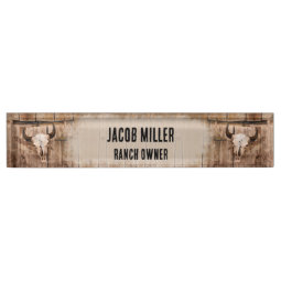 Rustic Western Bull Skull Vintage Texture Desk Name Plate | Zazzle