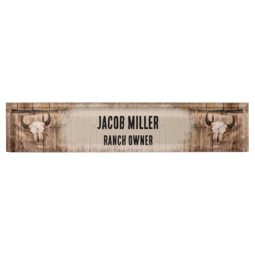 Rustic Western Bull Skull Vintage Texture Desk Name Plate | Zazzle
