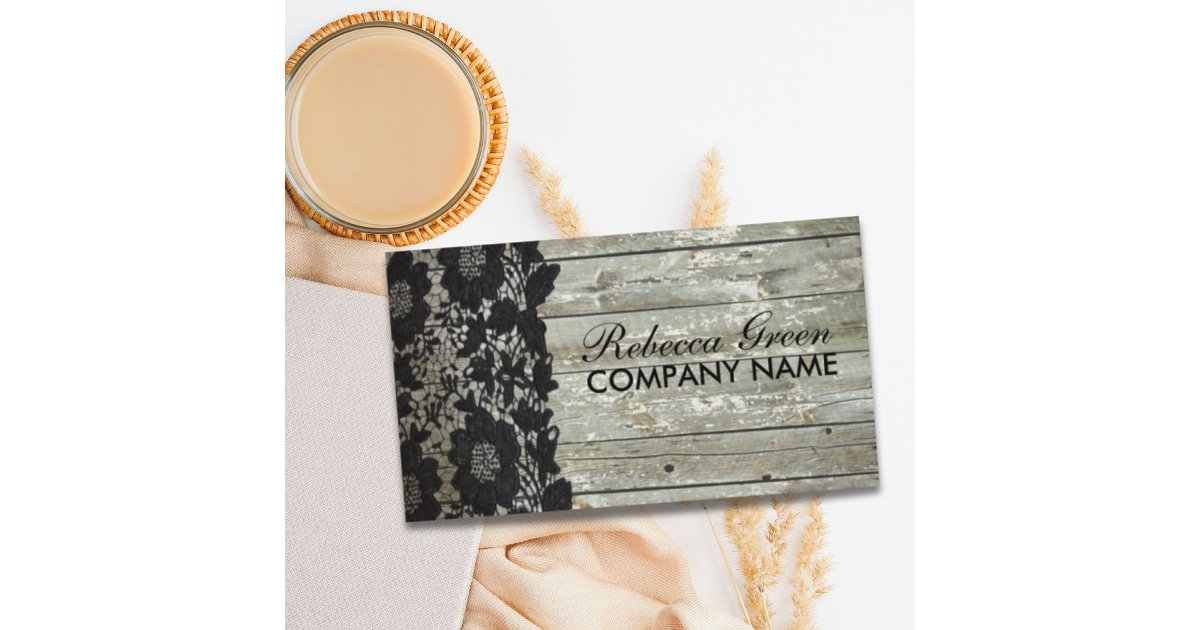 Rustic Western Country Black Lace Barn Wood Business Card | Zazzle