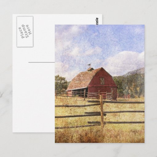 Rustic Western Country Farm Primitive Red Barn Postcard | Zazzle