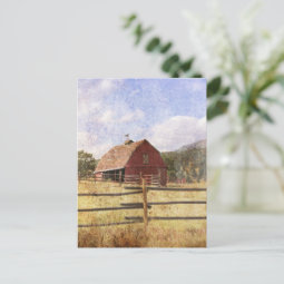 Rustic Western Country Farm Primitive Red Barn Postcard | Zazzle