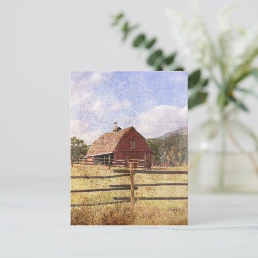 Rustic Western Country Farm Primitive Red Barn Postcard | Zazzle