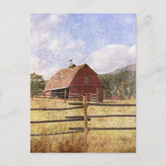 Rustic Western Country Farm Primitive Red Barn Postcard | Zazzle.com