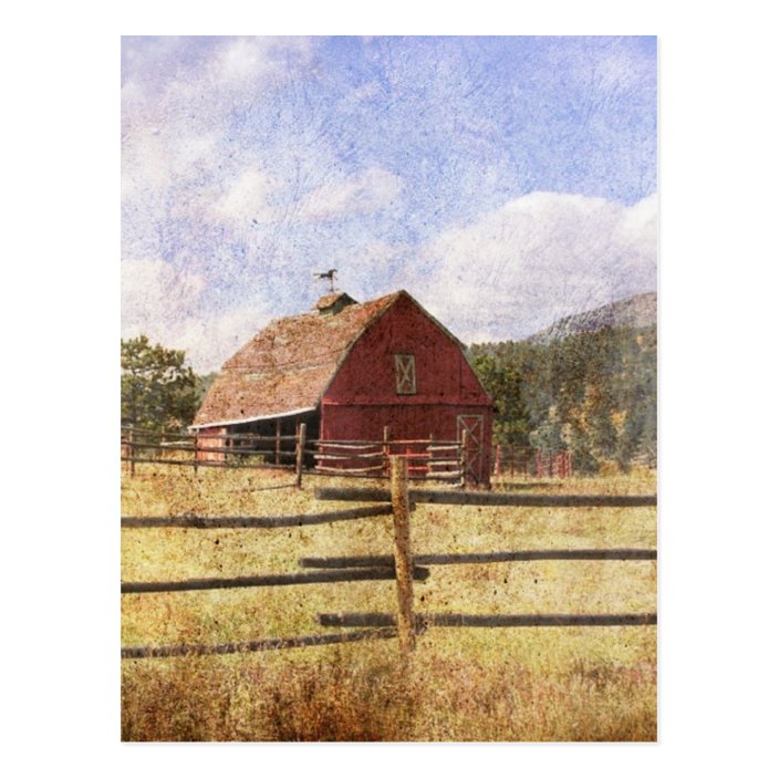 Rustic Western Country Farm Primitive Red Barn Postcard | Zazzle.com