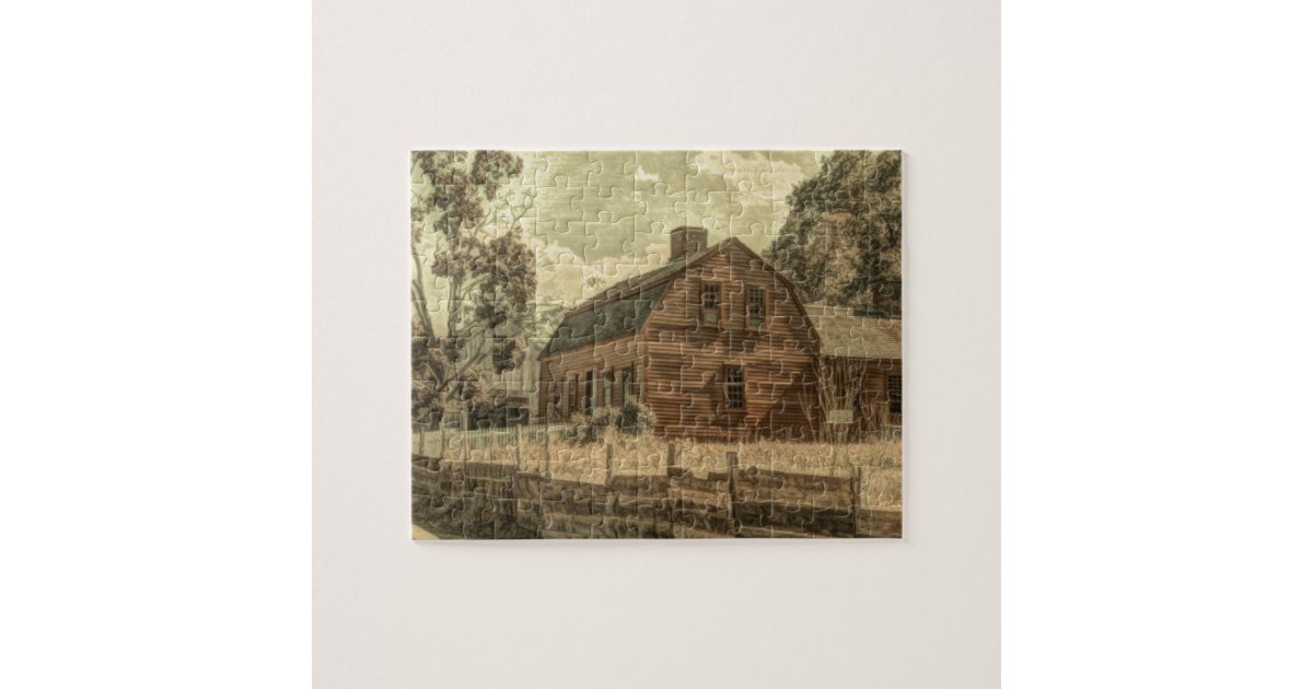 Rustic Western Country Farmhouse Chic Red Barn Jigsaw Puzzle | Zazzle