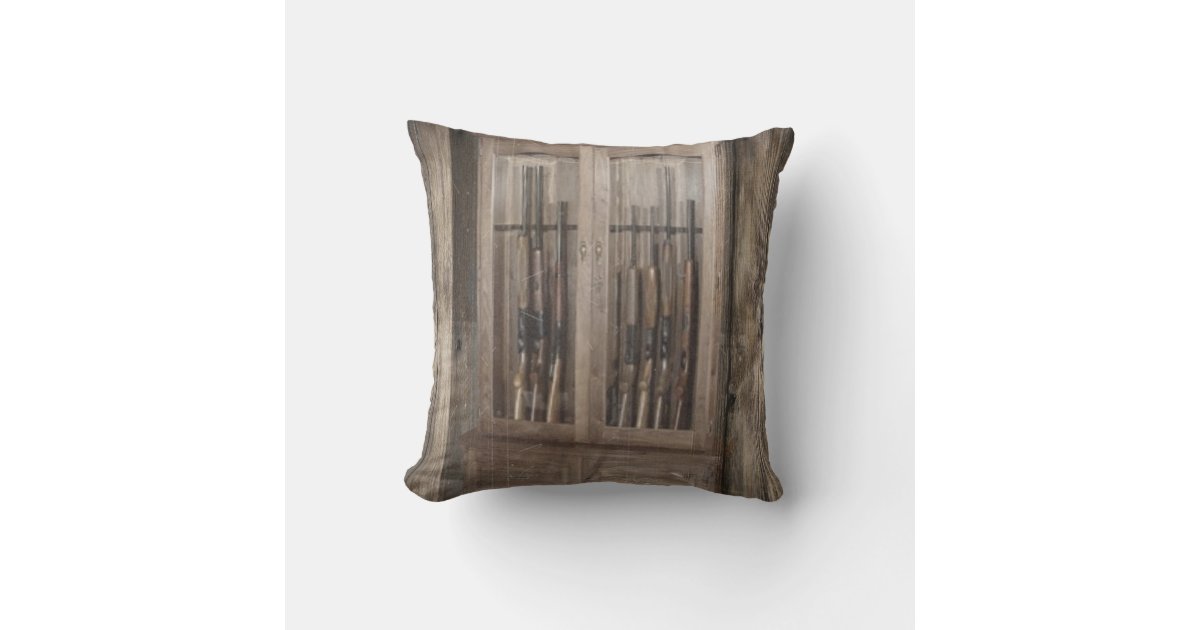 Rustic Western Country Firearm Gun Cabinet Rifles Throw Pillow | Zazzle