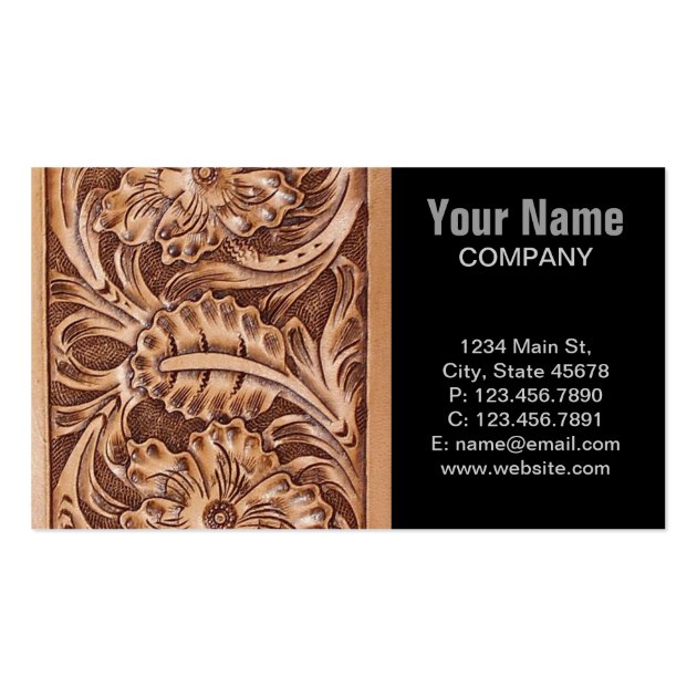Rustic western country pattern tooled leather business card template