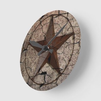 Rustic Western Country Primitive Texas Star Round Clock | Zazzle