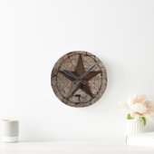 Rustic Western Country Primitive Texas Star Round Clock | Zazzle