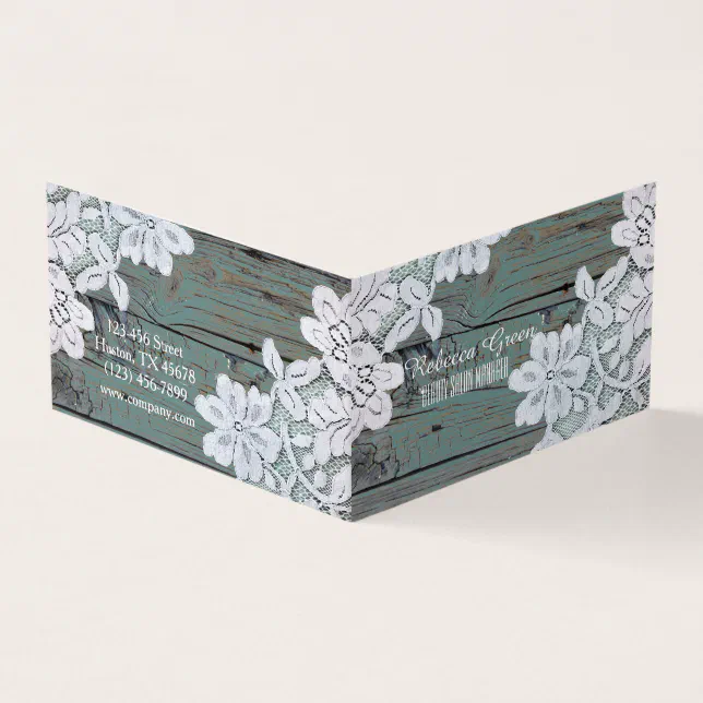 Rustic Western Country White Lace Teal Barn Wood Business Card | Zazzle
