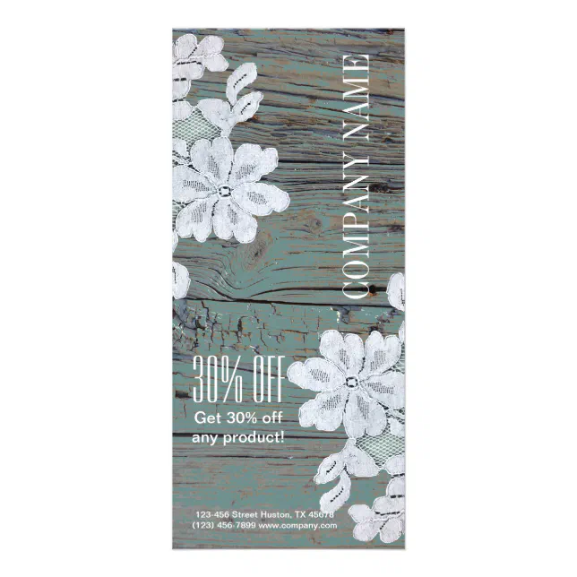 Rustic Western Country White Lace Teal Barn Wood Rack Card | Zazzle