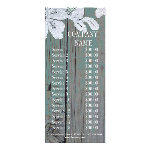 Rustic Western Country White Lace Teal Barn Wood Rack Card | Zazzle
