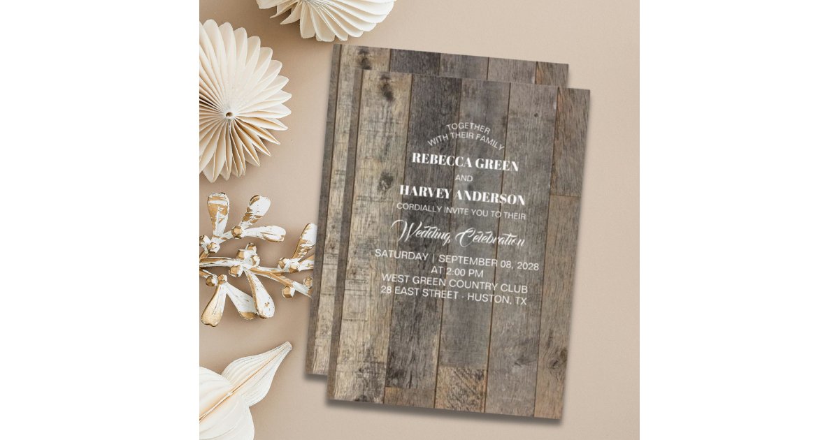 rustic western country woodgrain barn wedding invitation | Zazzle