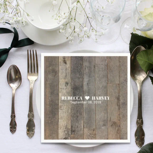 rustic western country woodgrain barn wedding paper napkins | Zazzle